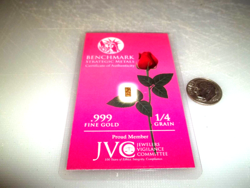 24K GOLD BAR.1/4 GRAIN BULLION RED ROSE CERT CARD | eBay