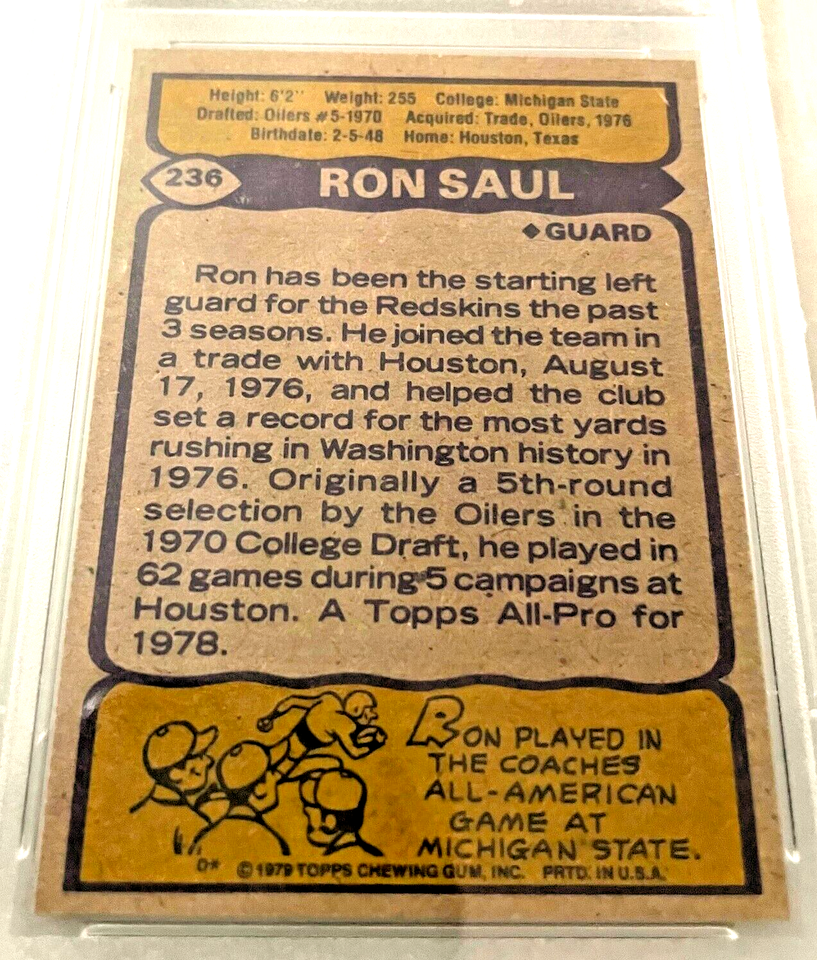 1979 Topps #236 Ron Saul PSA 9 MINT - Dead Centered & Super Sharp ...