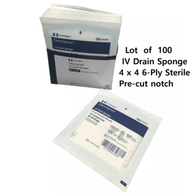 100 Ct Sterile I.V Drain Sponge, 4 x4 6-Ply Gauze Split Sponge Dressing ...