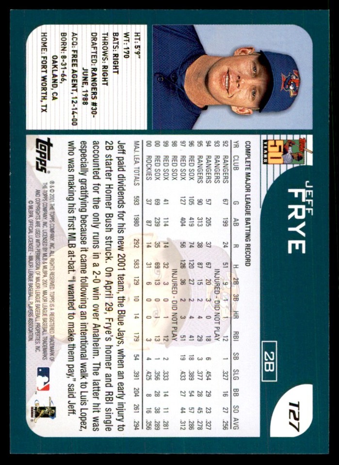 2001 TOPPS TRADED* JEFF FRYE TORONTO BLUE JAYS #T27 | eBay