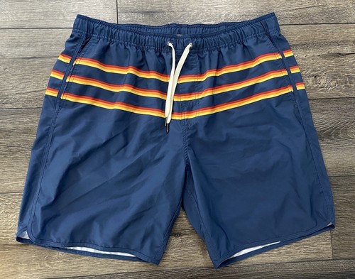 Men's Fair Harbor Shorts Navy Blue Red Orange Yellow Stripe Gray Liner ...