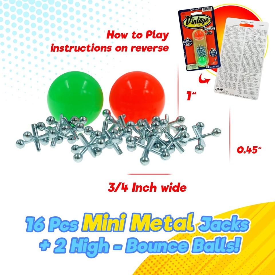 JA-RU Vintage Metal Jacks Set 16 Jax 2 Bouncy Balls Classic Mini Game ...