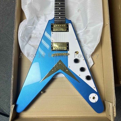Custom Flying V Blue Electric Guitar 2H Pickup Rosewood Fretboard Ship ...