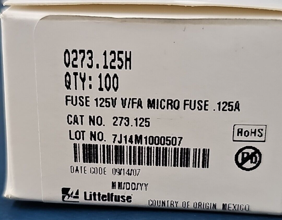 QTY: 5 Littelfuse 0273.125 Type 273 Microfuse 1/8A 125V - 125mA Fuse ...