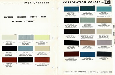 1967 CHRYSLER NEW YORKER DODGE CHARGER PLYMOUTH FURY IMPERIAL PAINT ...