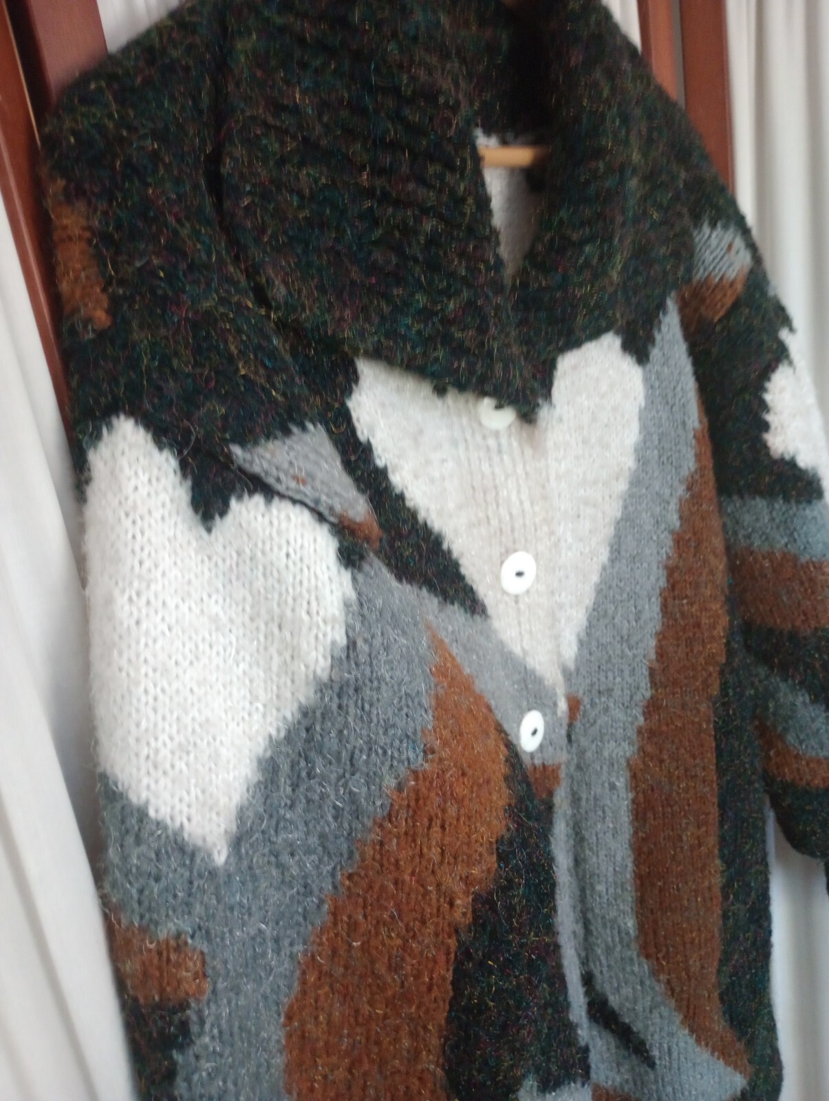 Oversized Button Up Down Knit Ugly Grandma Sweater Ca… - Gem