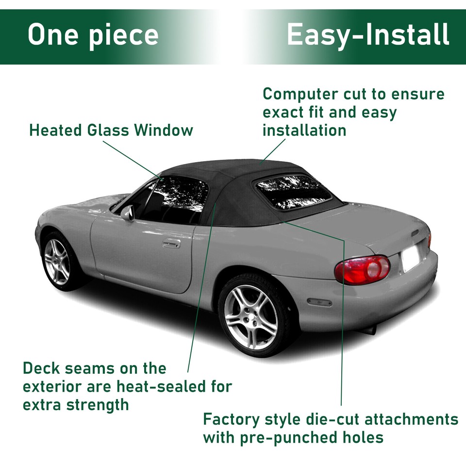 Black Convertible Soft Top w/Heated Glass Window For Mazda Miata 1990 ...