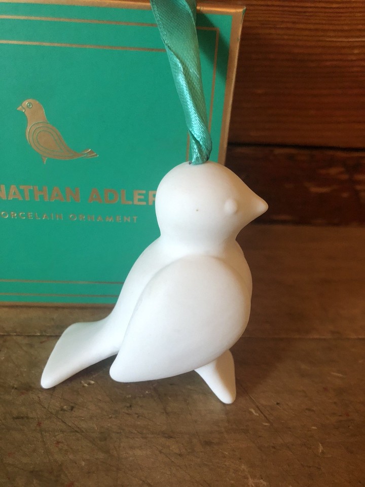 Jonathan Adler Blue Bird Christmas Holiday Ornament - White Porcelain ...