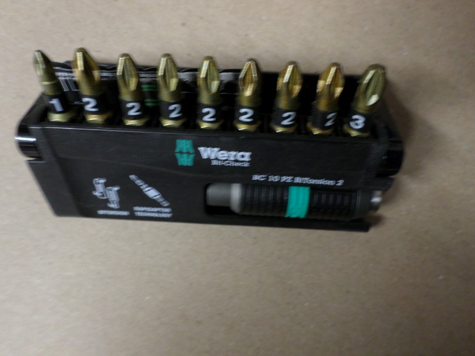 Wera BiTorsion Screwdriver Bits & Holder 10 Piece Set Bit Check PZ1 PZ2 ...