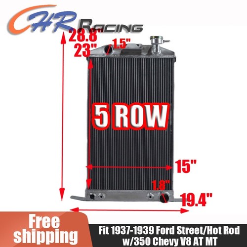 5ROW Aluminum Radiator for 1937 1938 39 Ford Street/Hot Rod w/350 Chevy ...