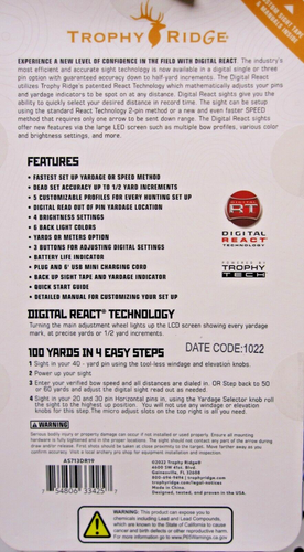 Trophy Ridge Digital React Trio Pro 3 Pin .019 .019 .010 RH, AS713DR19 ...