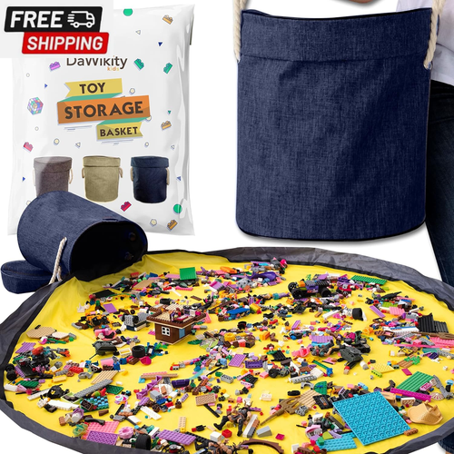 Toy Storage Basket and Play Mat - Building Bricks Toy Storage Organizer ...