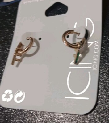 Icing Gold Tone Initial "F" Small Hoop Earrings | eBay