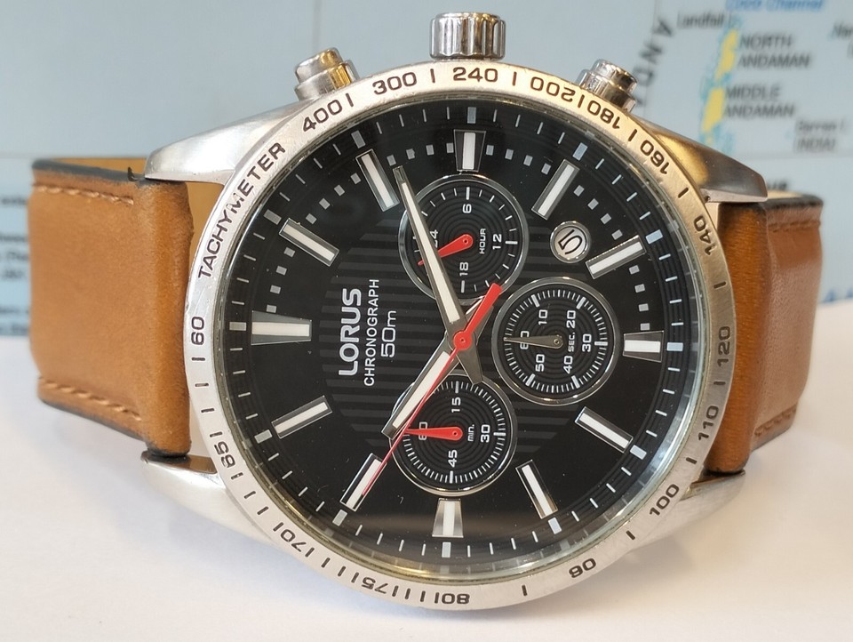 LORUS CHRONOGRAPH QUARTZ BLACK DIAL VD53-X080 JAPAN MEN'S FULL WORKING ...