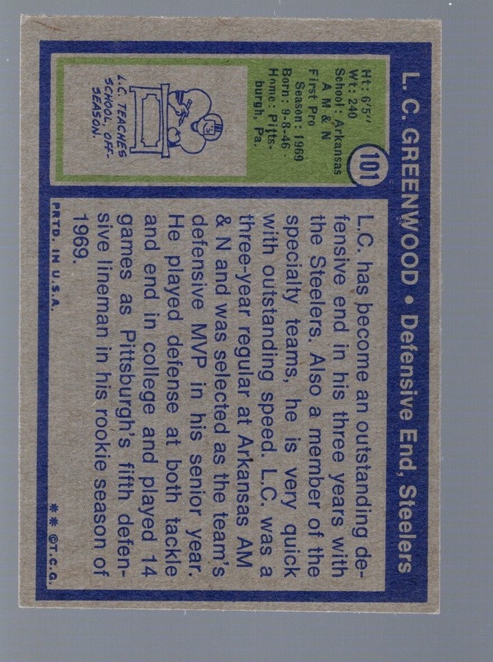L.C. Greenwood 1972 Topps #101 RC | eBay