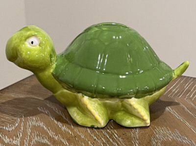 Green Ceramic Smiley Turtle Tortoise Piggy Coin Bank No Stopper Plug ...