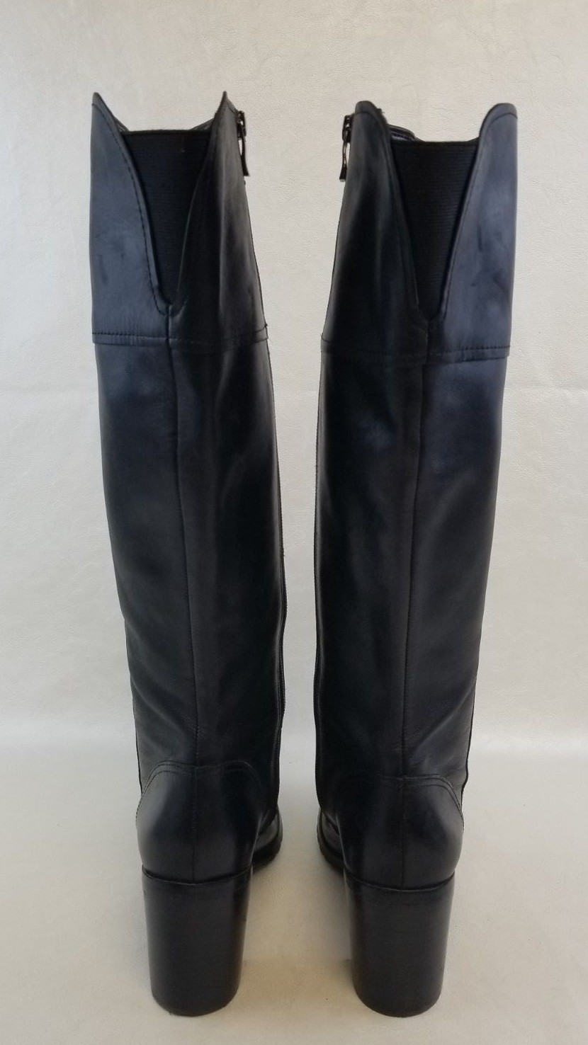 Ellen Tracy Lou Knee High Boots Black Leather Round T… - Gem