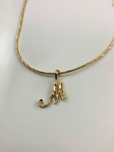 Initial Letter "M " Pendant Necklace 24k Gold Plated 18" Snake Chain | eBay