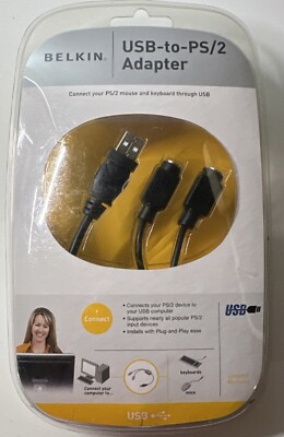 Belkin USB-to-PS/2 Adapter Connect PS/2 Mouse & Keyboard through USB ...