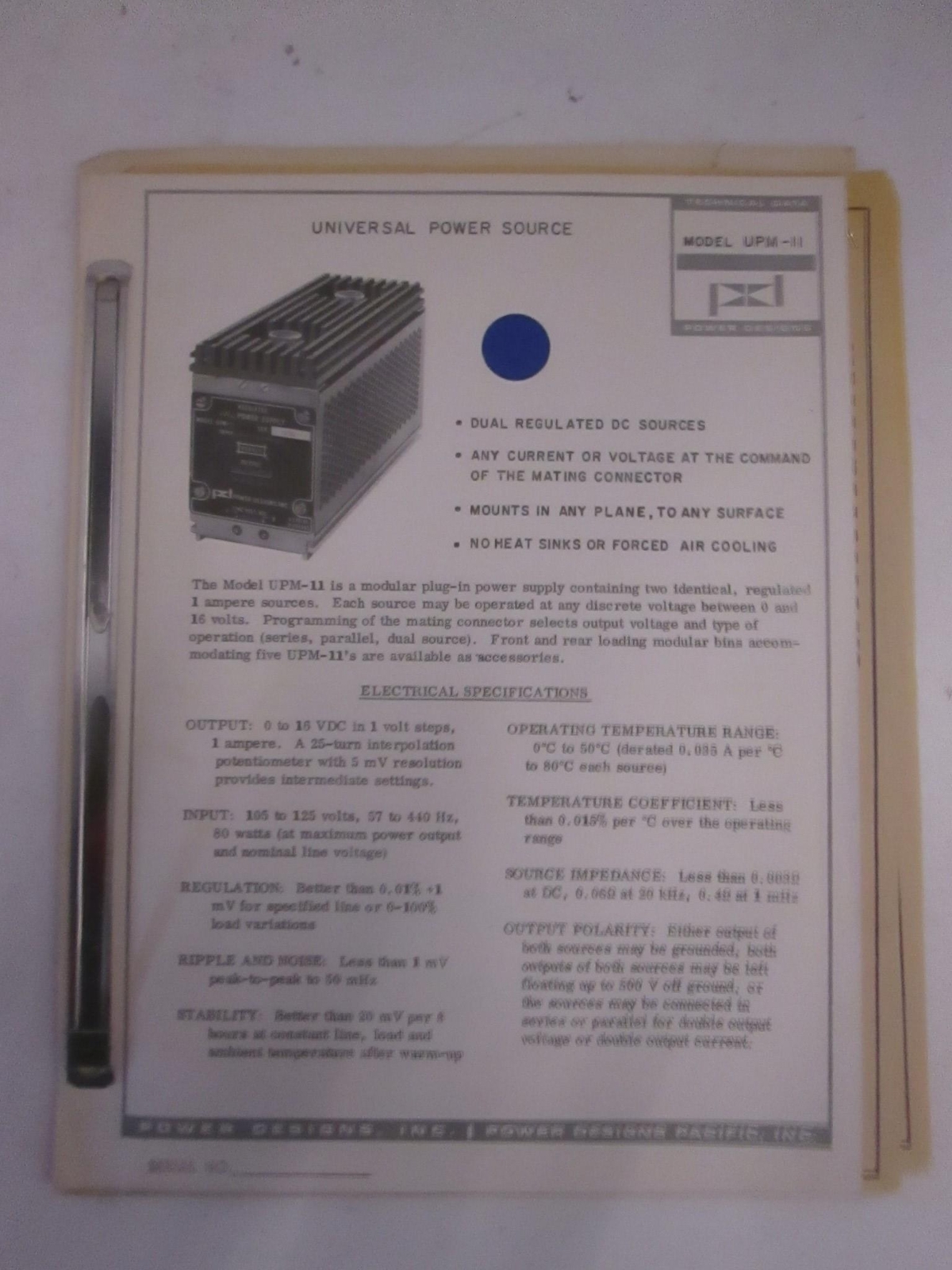 Power Designs Model UPM-11 Technical Data, Used | eBay