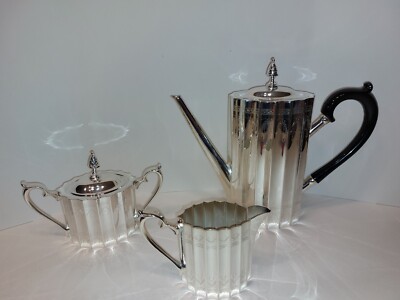 Godinger Art Deco Fine Silver Plate Tea Set Pot Sugar Creamer Revere ...