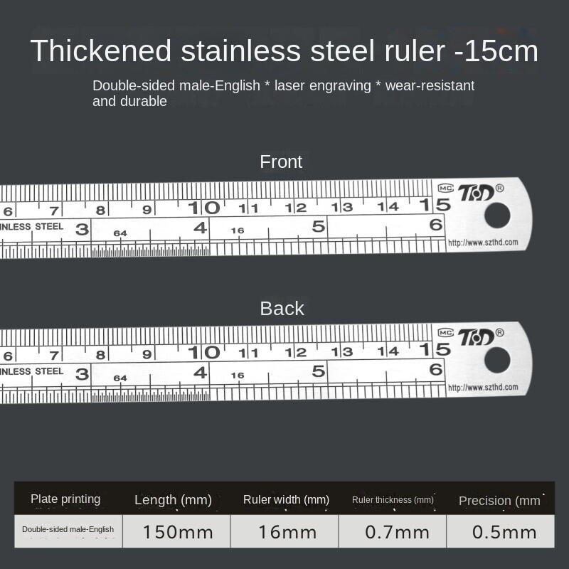 Stainless Steel Ruler Metal Straight Edge Measuring Tool Of 6in 8in ...