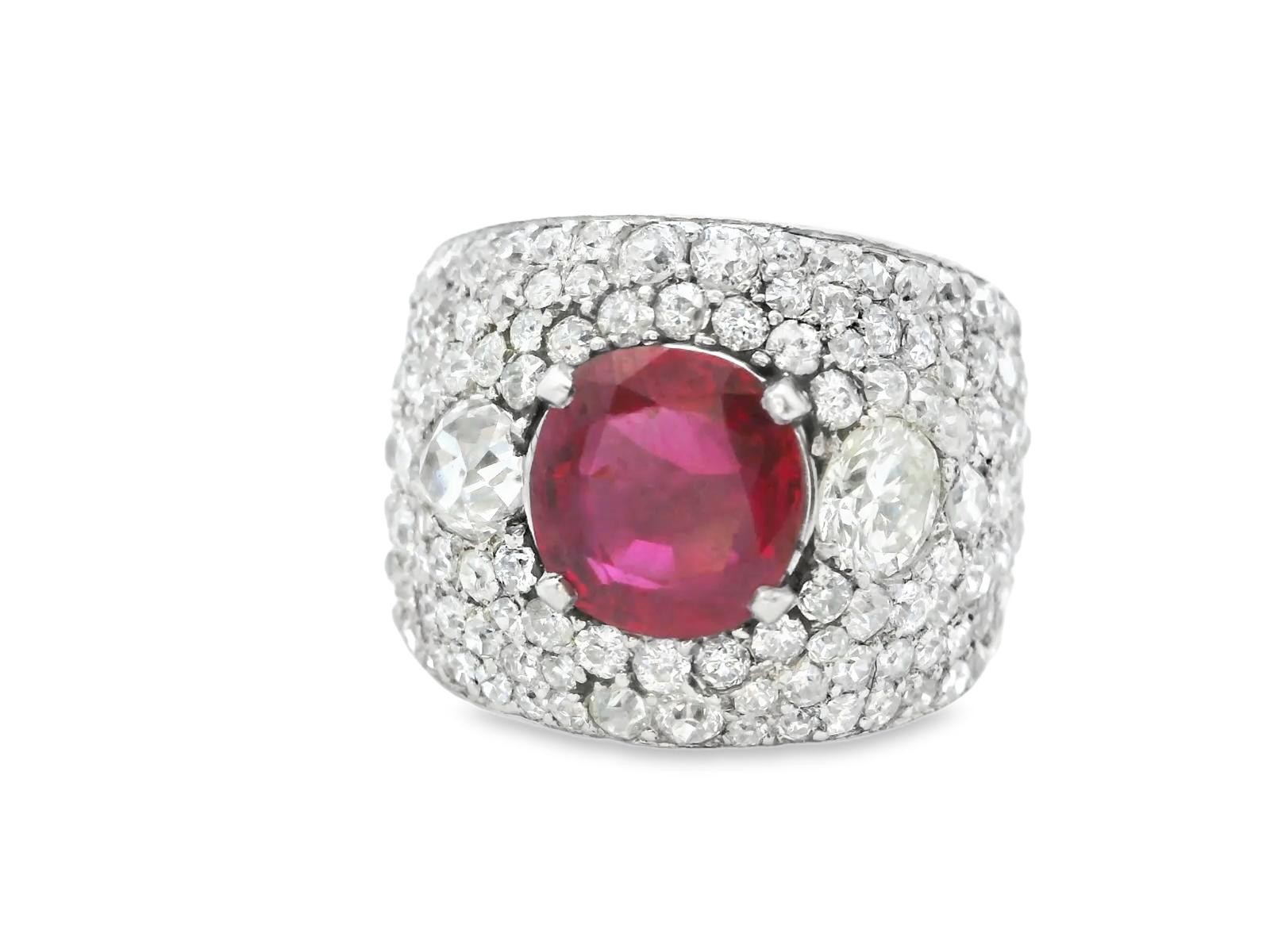 Platinum French Ruby & Diamond Ring - Gem