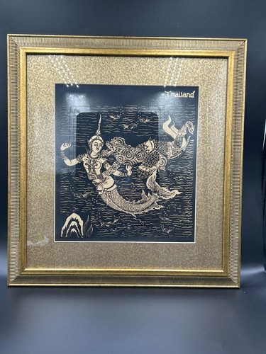 Framed Thai Art Print On Cloth Gold & Black Suvannamaccha Ramayana | eBay