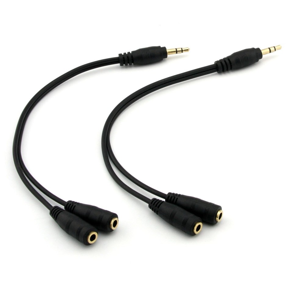 3.5mm AUX Audio Mic Splitter 1 Male to 2 Female Gold Plated Headphone ...