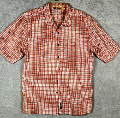 Cabela's Orange/Gray Plaid Sz L Cool Max Short Sleeve Shirt Cotton Zip ...