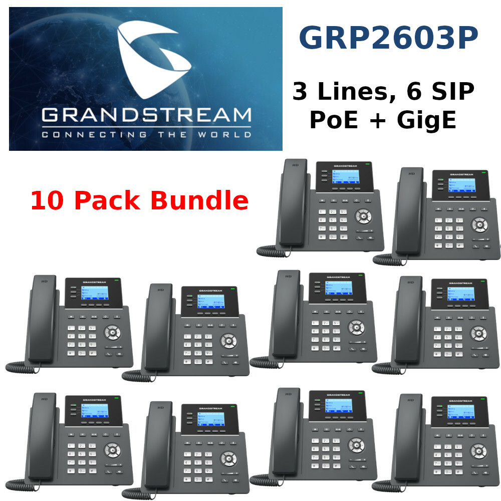 10 Grandstream GRP2603P 3-Line 6 SIP Office Phone + Dual Gigabit PoE Bundle | eBay