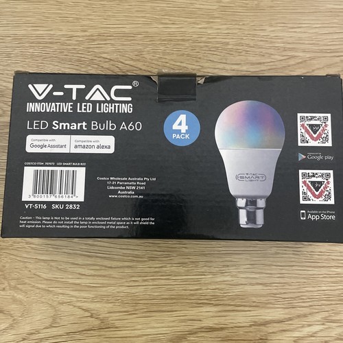 4 Pack V-TAC LED RGB Smart WiFi Bulb B22- A60 | eBay
