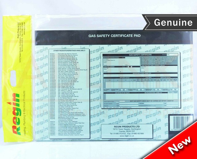 Regin REGP46 Gas Safety Landlord Certificate Record Pad 25 Duplicate ...