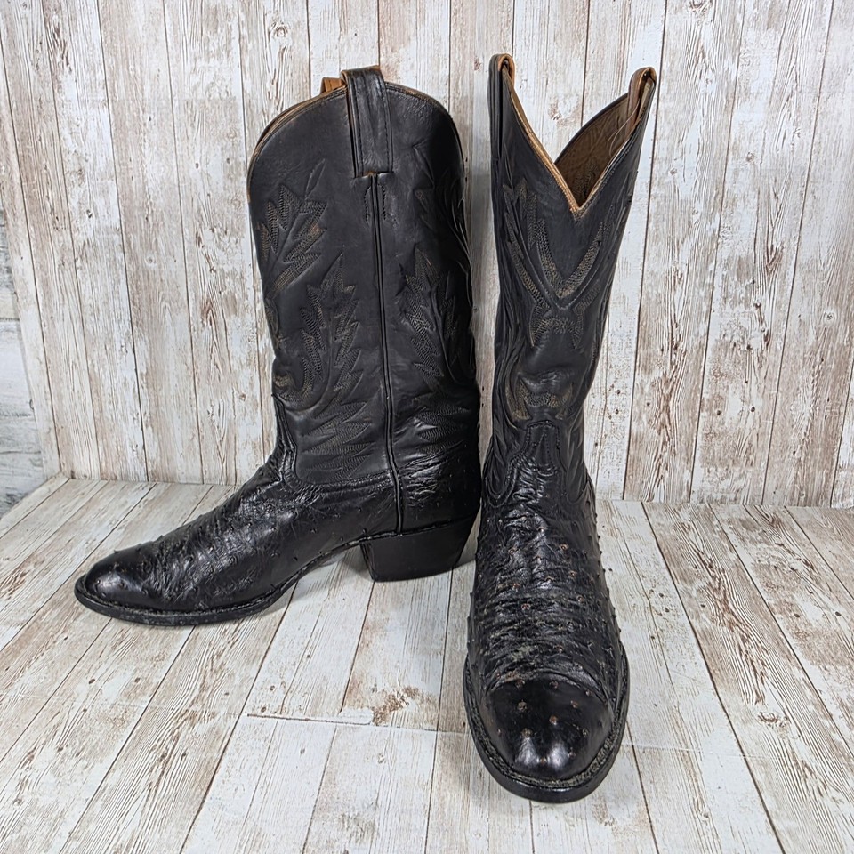 Ryons vintage Mens Black Ostrich Print Leather Cowboy Boots Western ...