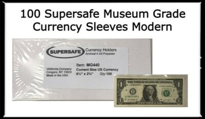 100 Currency Sleeves For Modern Size Notes Archival Mylar Museum ...
