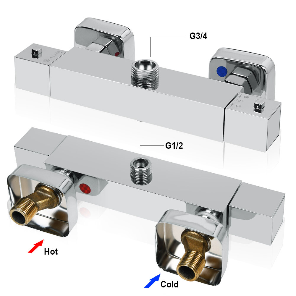 Square Thermostatic Shower Bar Mixer Valve Taps Chrome Bathroom Twin ...