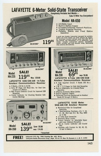 QST Ham Radio Mag. Ad LAFAYETTE 6-Meter Solid-State Transceiver HA-650 ...
