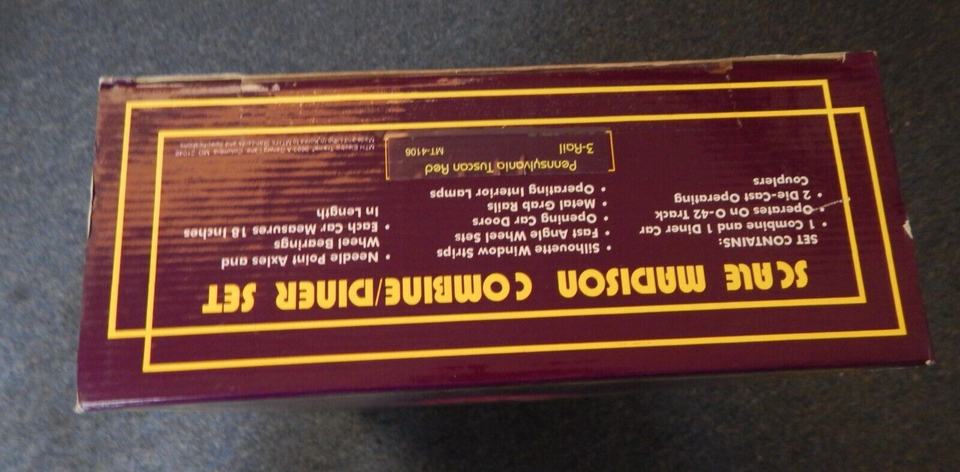 MTH Premier O Scale PRR Pennsylvania Tuscan Red Madison Combine / Diner ...