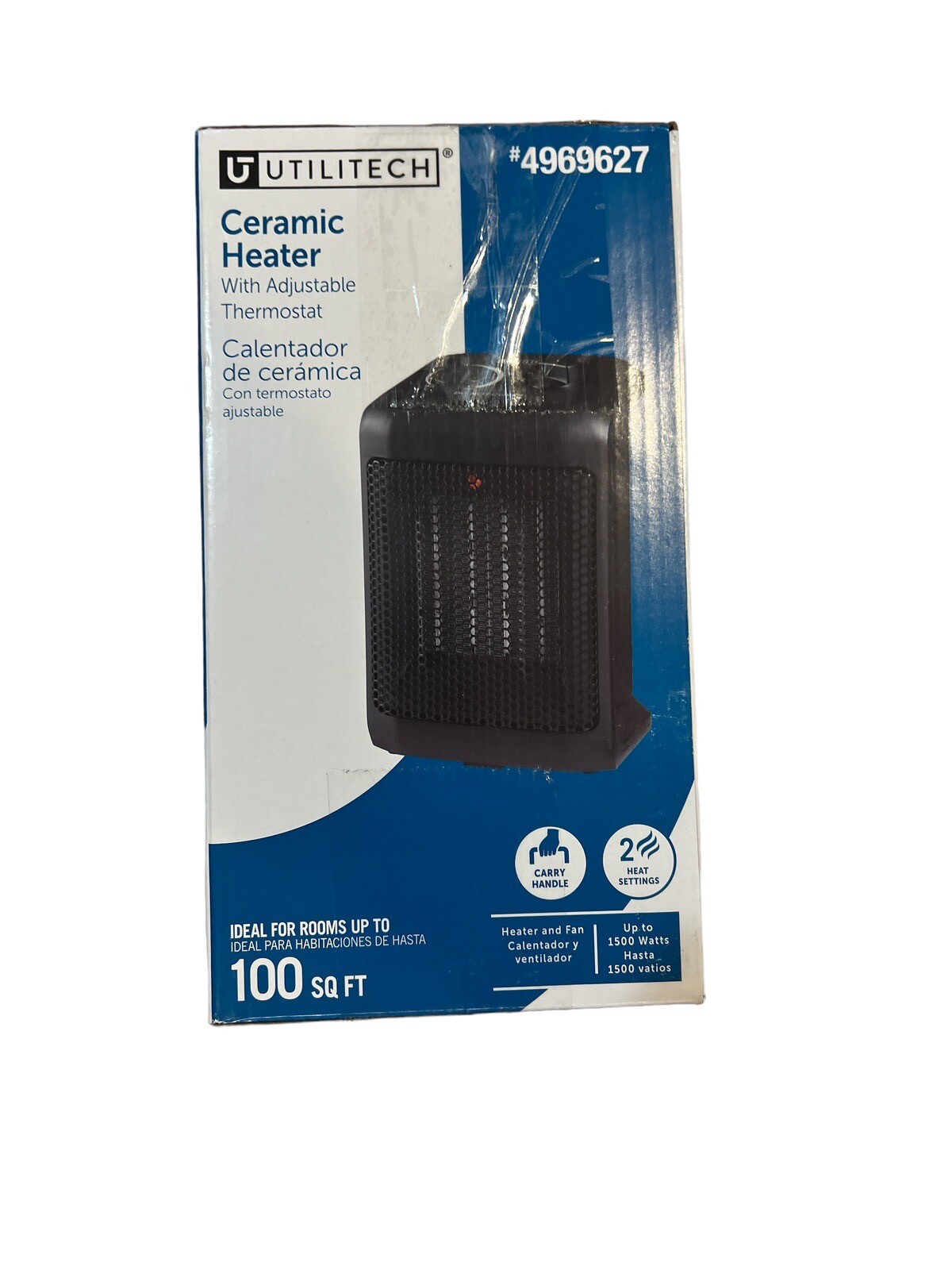 UTILITECH CERAMIC HEATER 100 SQ FT 2 HEAT SETTING PERSONAL HEATER ...