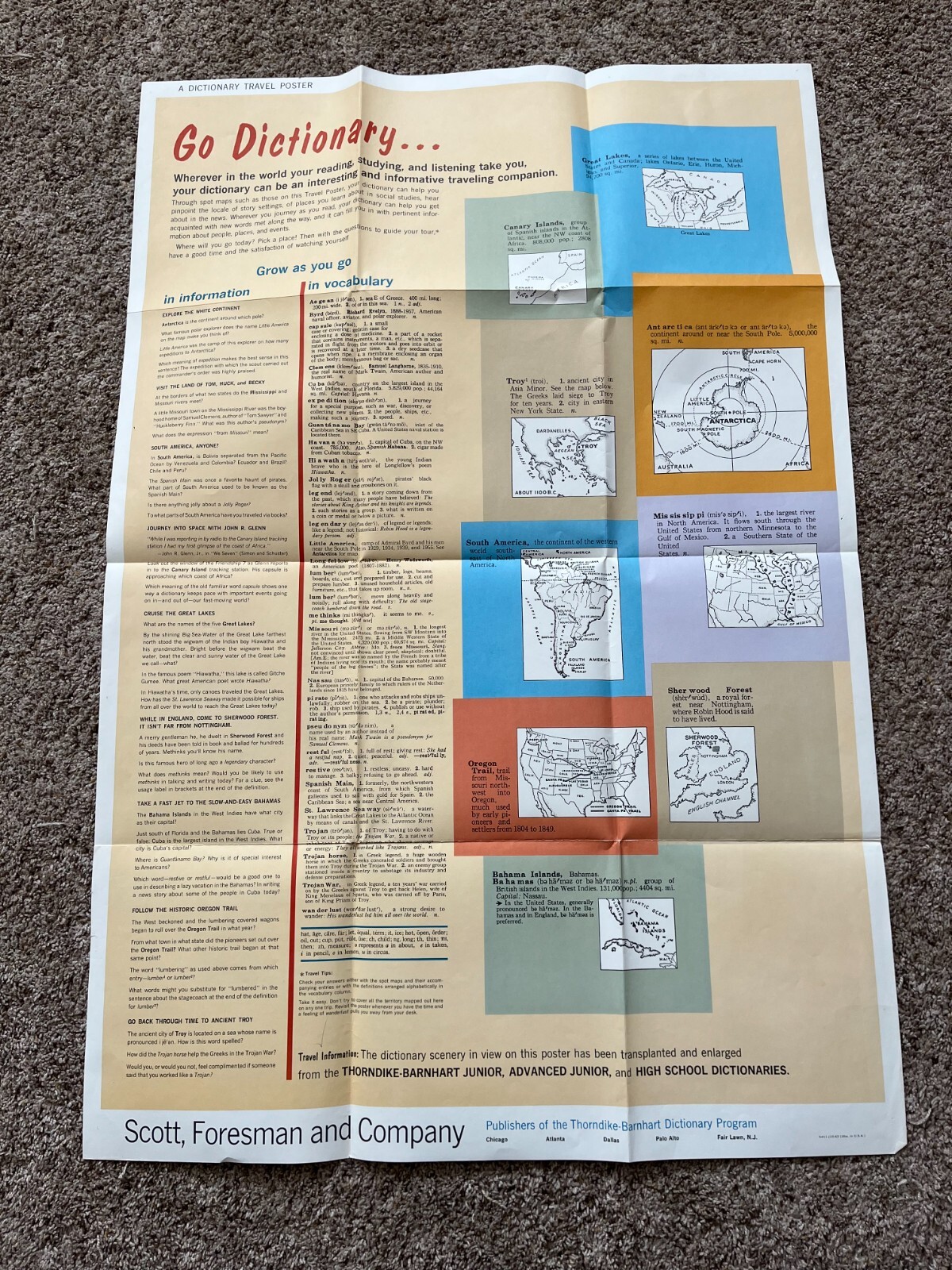Vintage Scott Foresman Dictionary Travel Lithograph Classroom Poster | eBay