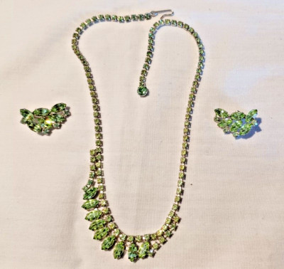 Vntg B. David Necklace & Earrings Set, Pear Peridots Prong set, Rhodium ...