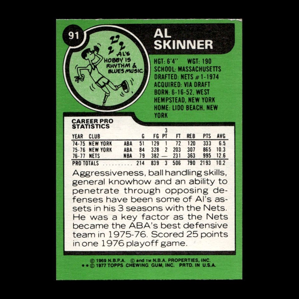 Al Skinner 1977-78 Topps New Jersey Nets #91 Great Condition Set! | eBay