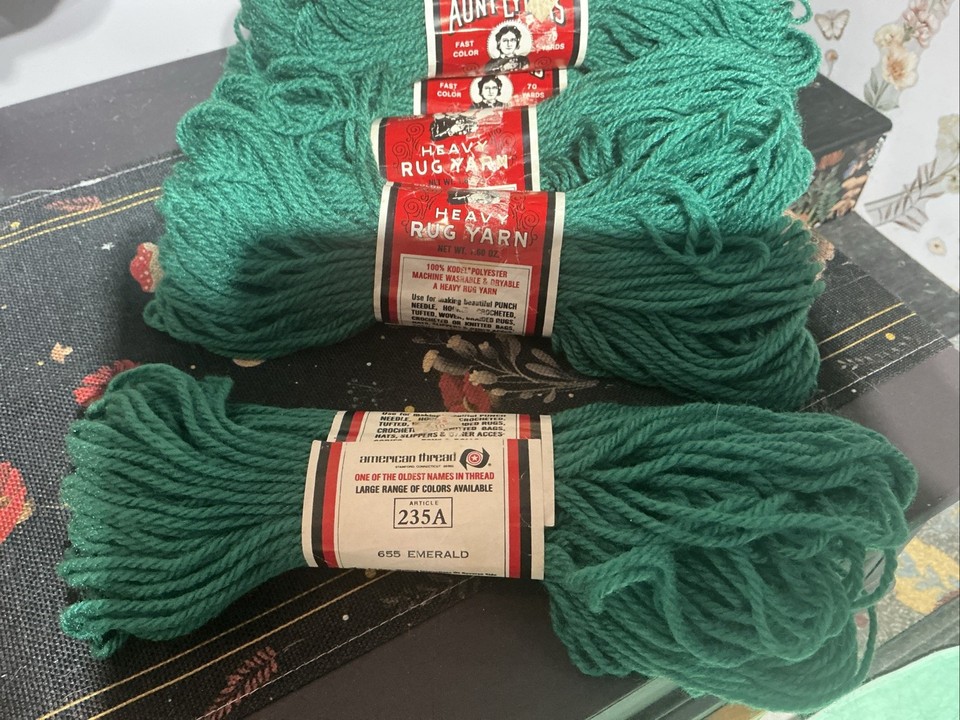 NOS Aunt Lydias Heavy Rug Yarn Lot of 5 skeins - #655 Emerald -Punch ...