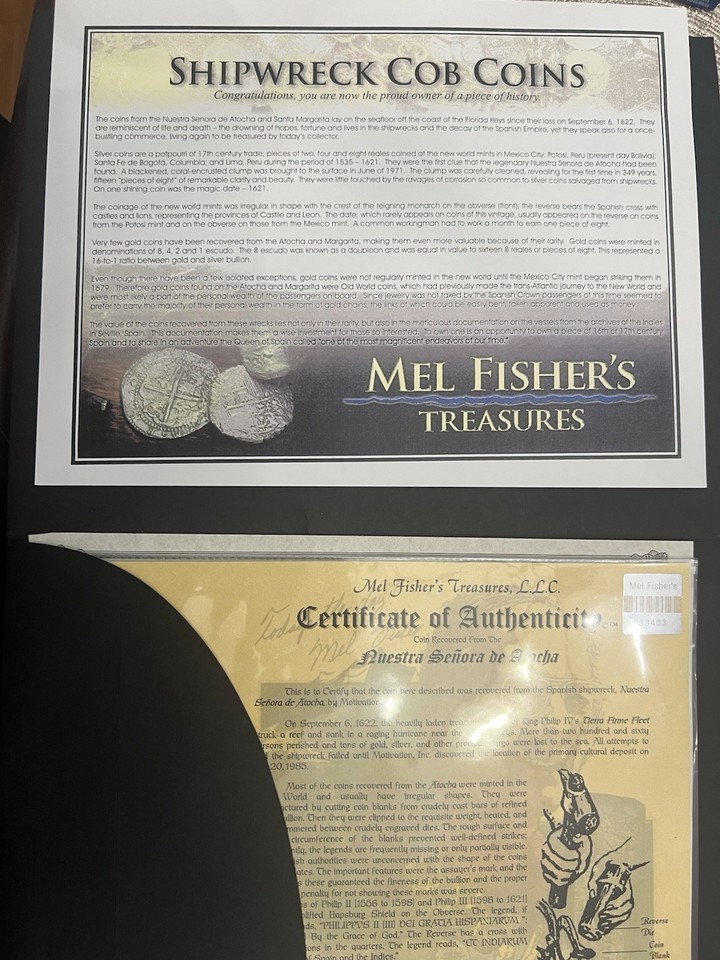 Mel Fisher's Treasures Atocha Coin Shipwreck 8 Reales Silver ...