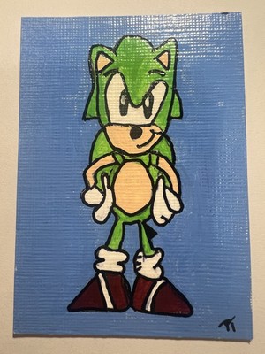 GREEN SONIC ACEO ORIGINAL ATC HAND PAINTED ACRYLIC SIGNED | eBay