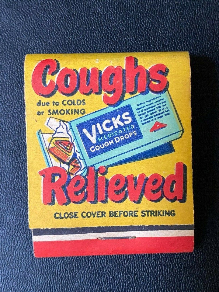 Vtg Vicks Advertising Match Book ~ Front Stricker ~ Coughs Vicks ...