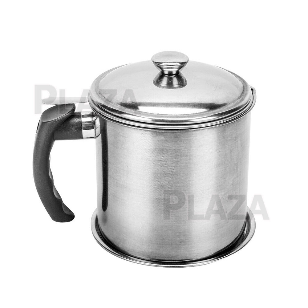 Stainless Steel Oil Strainer Dripping Container Fry Lard Pot Jug Strain ...