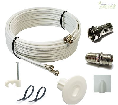 10m Twin White Satellite Cable Extension Kit For Sky+ HD & Grommet ...