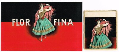 CIGAR BOX LABEL VINTAGE C1910 EMBOSSED FLOR FINA CUBANA FLAMENCO PAIR ...
