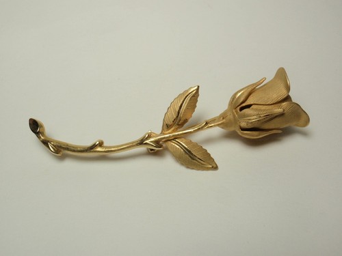 Vintage Gold Tone Stem Rose Flower Pin Brooch | eBay
